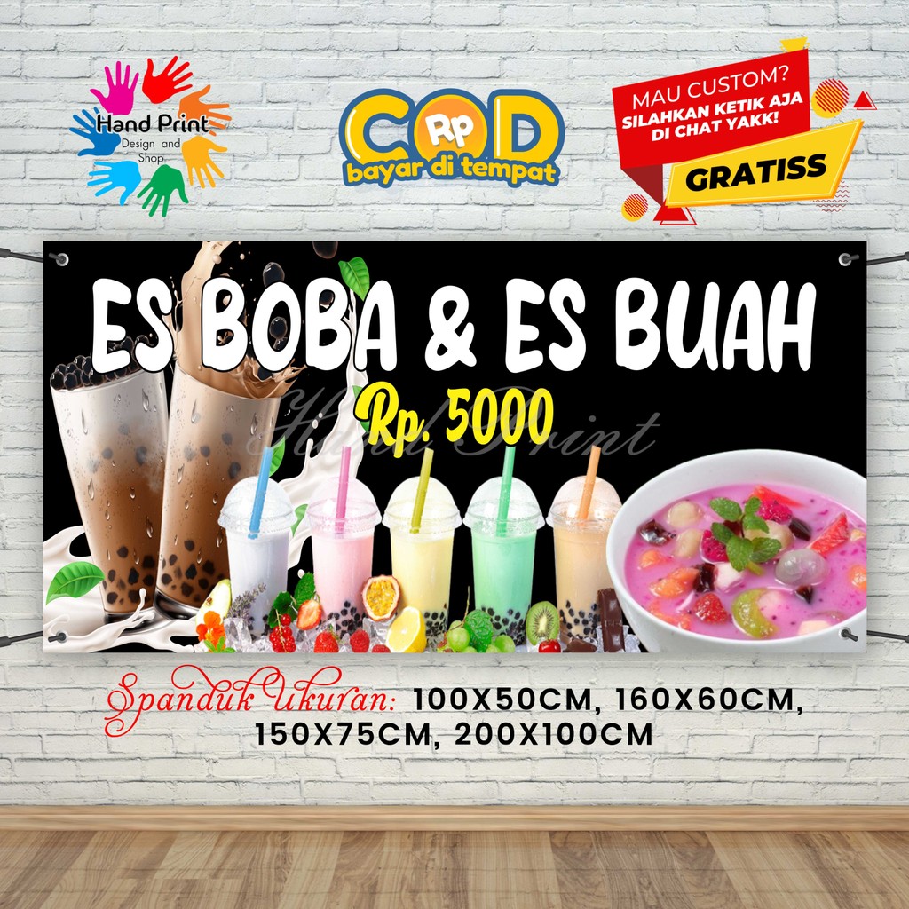 Jual Cetak Spanduk Banner Es Boba & Es Buah Hitam MMT Spanduk Custom ...