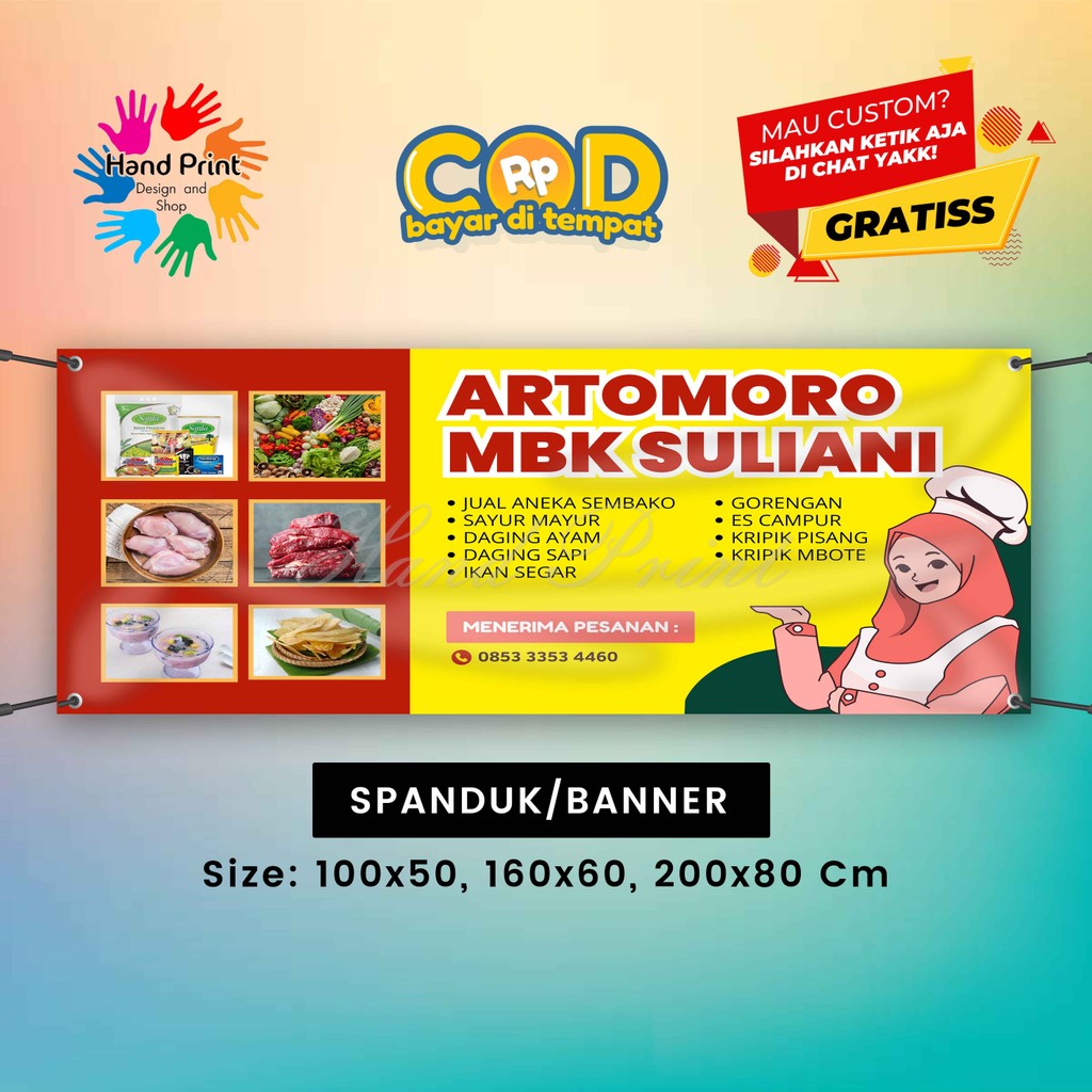 Jual Cetak Spanduk Banner Warung Sembako Dan Sayuran Kuning Merah MMT ...
