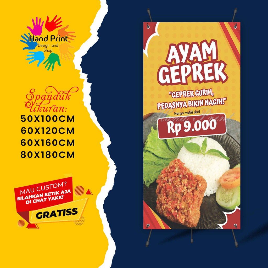 Jual Cetak Spanduk Banner Ayam Geprek Kuning Merah MMT Spanduk Custom ...