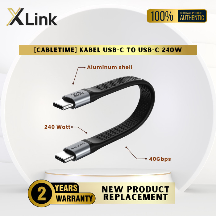 Jual Kabel USB 4 Flat Type C PD 240W 8K CABLETIME Short Cable Exclusive ...