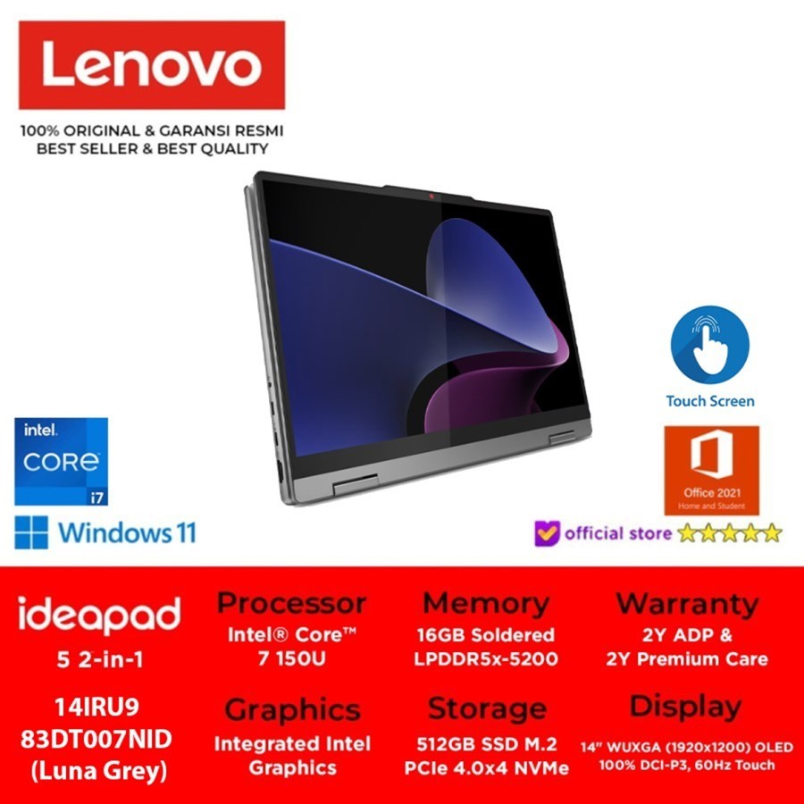 Jual Laptop Lenovo IdeaPad 5 2-in-1 14IRU9 Core 7 150U RAM 16GB SSD 512GB 14" WUXGA OLED Touch ...