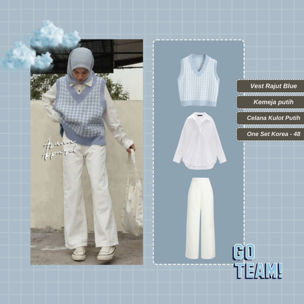 Jual Alina Set 48 - 3in1 Ocean Blue One Set Korean Style, Outfit Korea ...