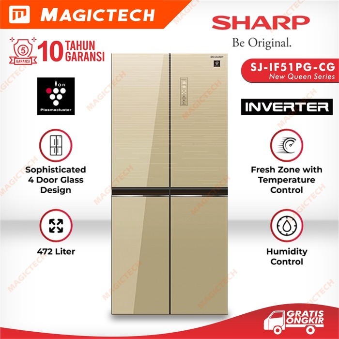 Jual KULKAS SIDE BY SIDE SHARP SJ-IF51PG-CG 472L INVERTER BEIGE GLASS ...