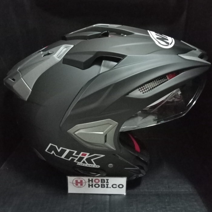 Jual HELM NHK PREDATOR CRYPTON SOLID FLAT BLACK DOFF DOUBLE VISOR HALF FACE - BLACK DOFF, M ...
