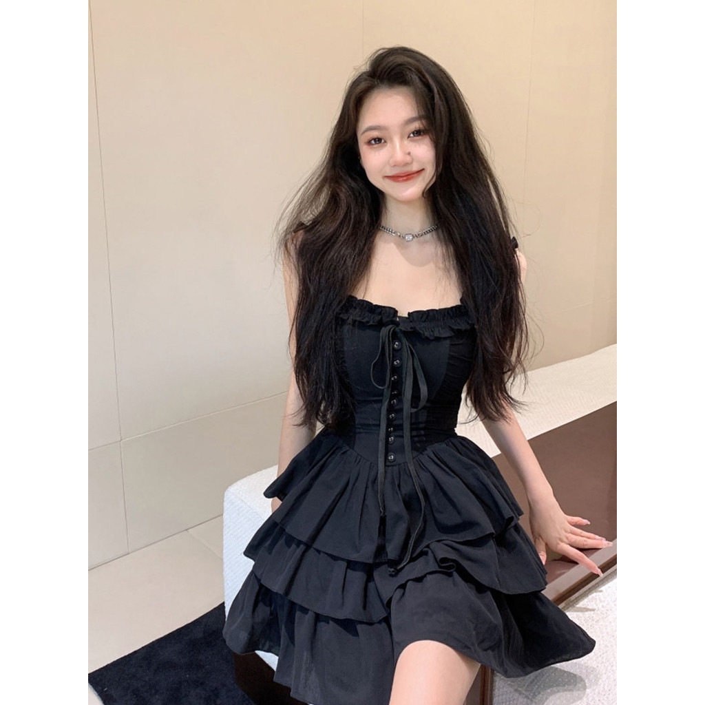 Jual baju mini dress hitam tanpa lengan lucu wanita party dress korea ...