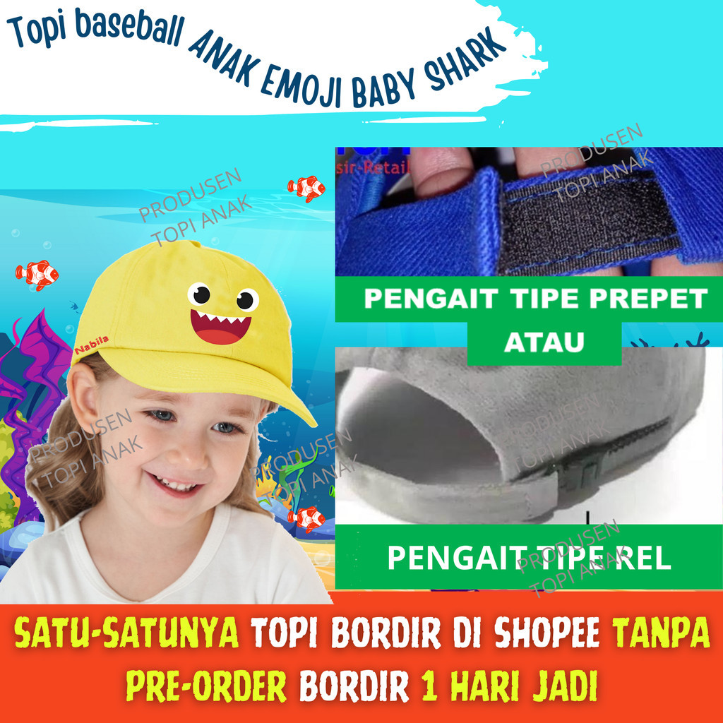 Jual Topi Baseball Sablon Emoji Baby Shark Bisa Custom Bordir Nama Anak ...