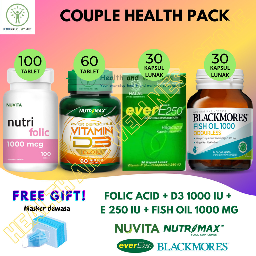 Jual Nuvita Nutri Folic 1000 Mg Nutrimax D3 1000 IU Tablet Ever E 250 ...