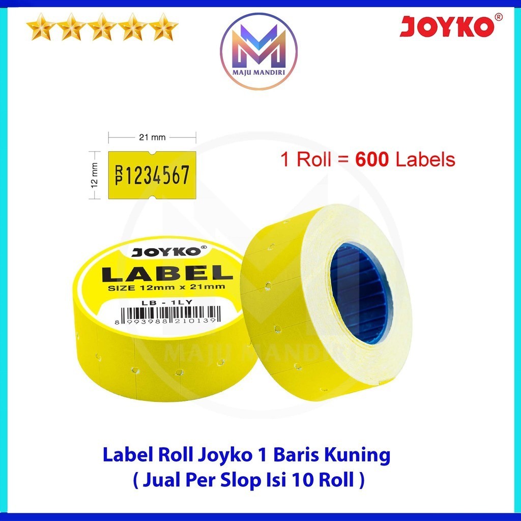 Jual Kertas Label Rol Joyko 1 Baris Kuning LB-1LY / Reffil Kertas MX ...