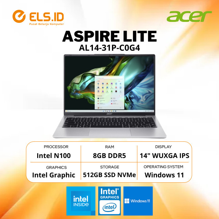 Jual Acer Aspire Lite AL14-31P Intel N100 8GB SSD 512GB 14" WUXGA W11 ...