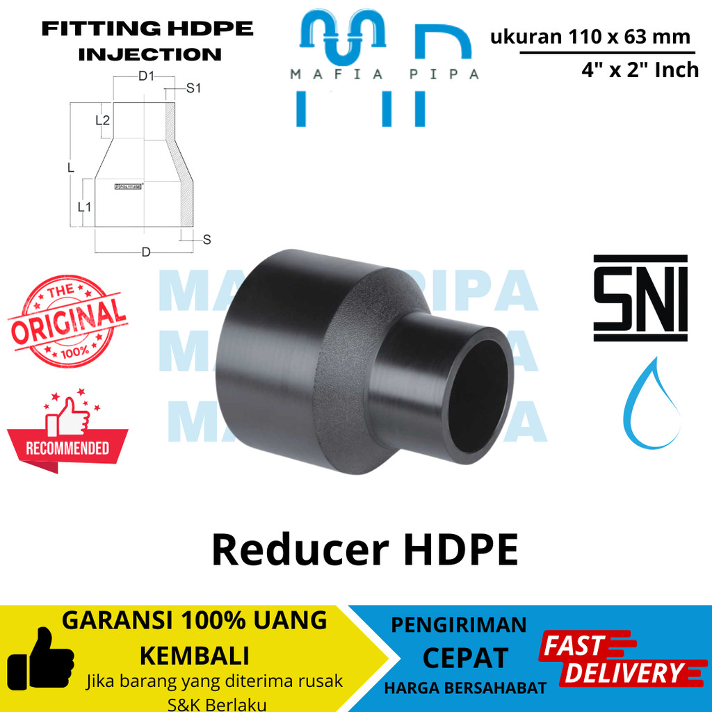 Jual Fitting Pipa HDPE Injection Reducer PN 16 Uk 110mm x 63mm atau 4 ...