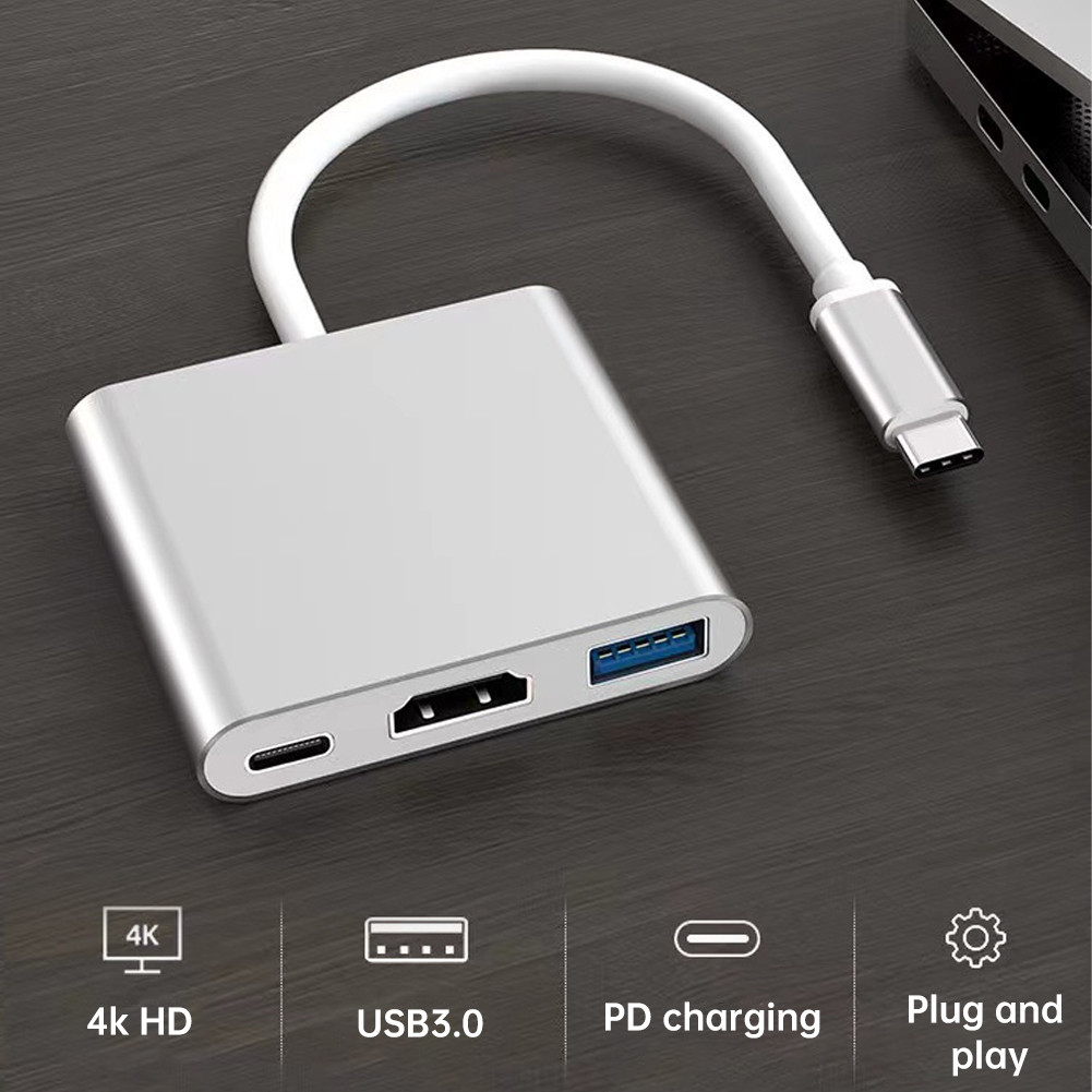 Jual Kabel Hub 3 in 1 Type C to HDMI Converter 4K Adapter Laptop HP ke ...