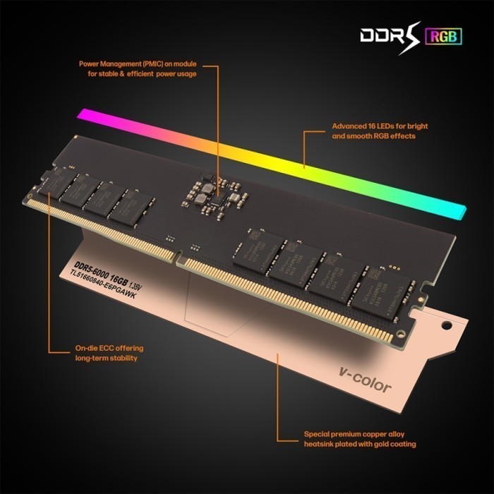 Jual V-COLOR RAM GOLDEN ARMIS RGB DDR5 32GB (2x16GB) 6000Mhz - GOLD ...