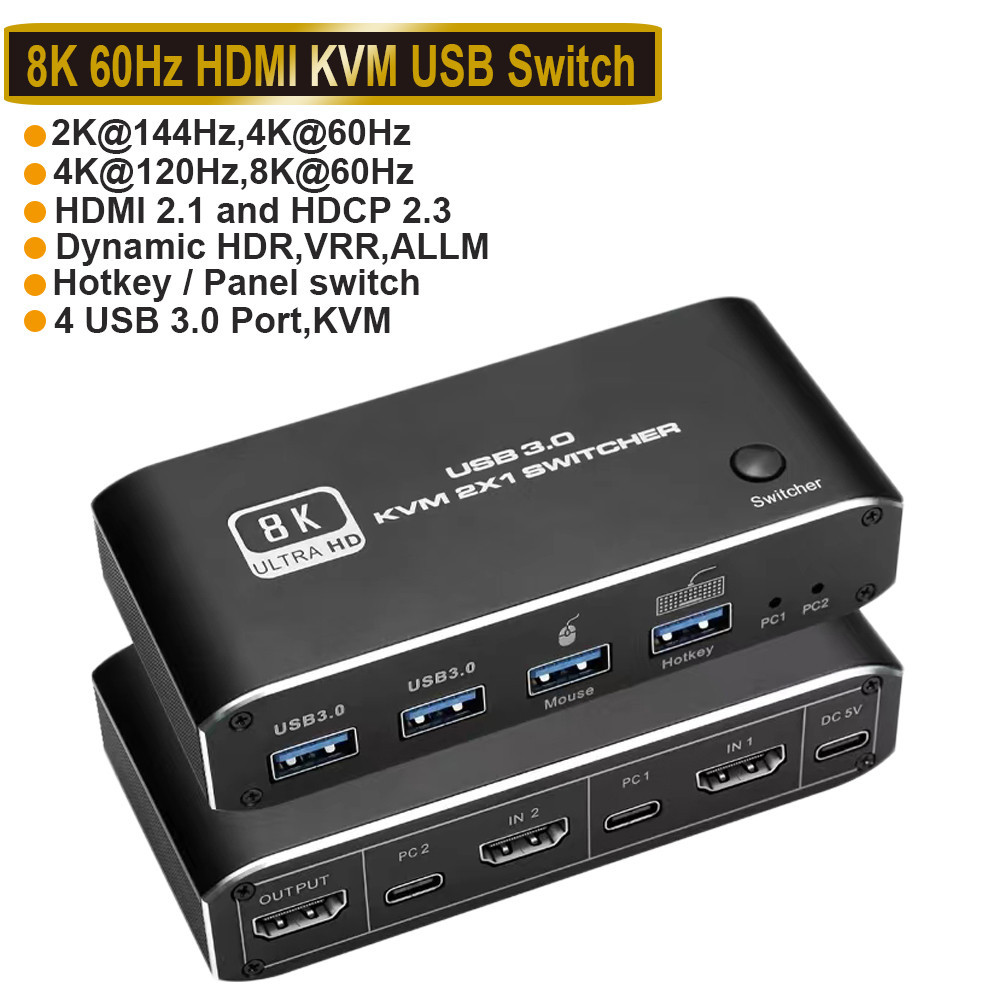 Jual HDMI 2.1 KVM Switch HDMI USB 3.0 KVM Switch 8K 1080@240Hz USB KVM ...