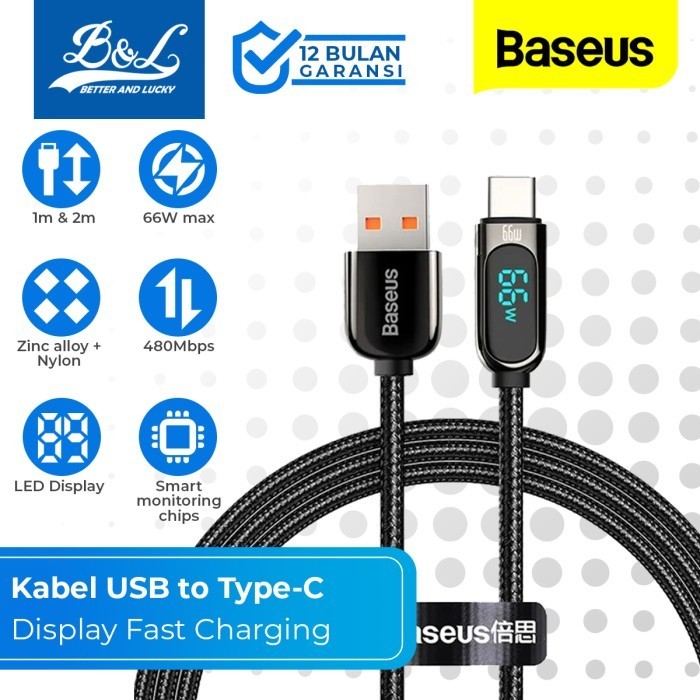 Jual BASEUS Kabel Data USB Type-C 66W Digital DISPLAY Fast Charging ...