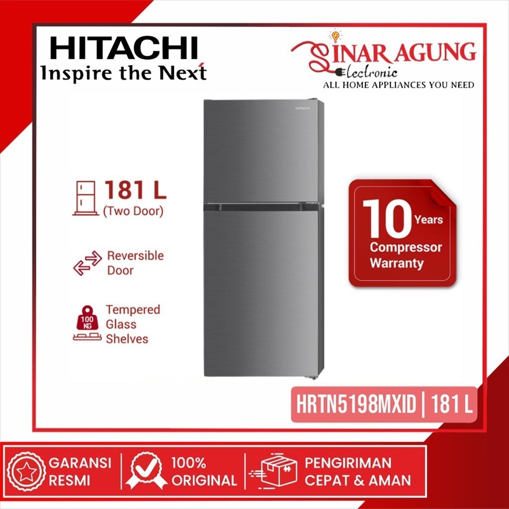 Jual [COD] HITACHI HRTN5198MXID | HRTN5198 KULKAS 2 PINTU 181 LITER GARANSI RESMI | Shopee Indonesia