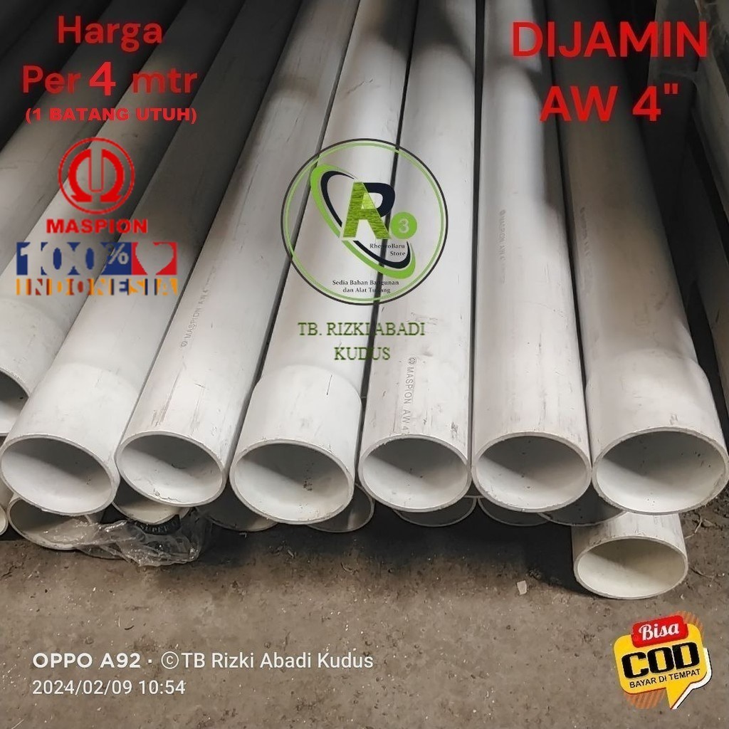 Jual Paralon Pralon Pvc Pipa Air MASPION AW Putih 4" inch (114mm) MOF ...
