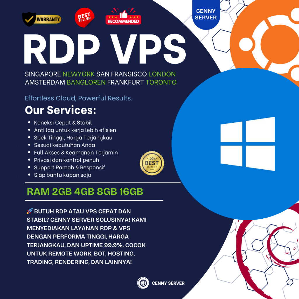 Jual RDP Windows & VPS LINUX Garansi 30 Hari, Private, Full Akses, Full Speed | Shopee Indonesia