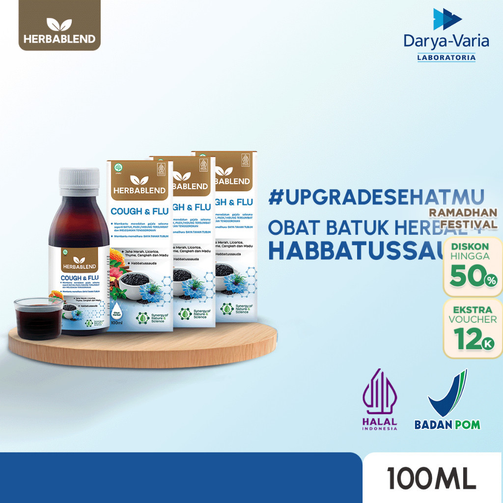 Jual Herbablend Cough & Flu Sirup Herbal (3 botol x 100 ml) - Suplemen ...