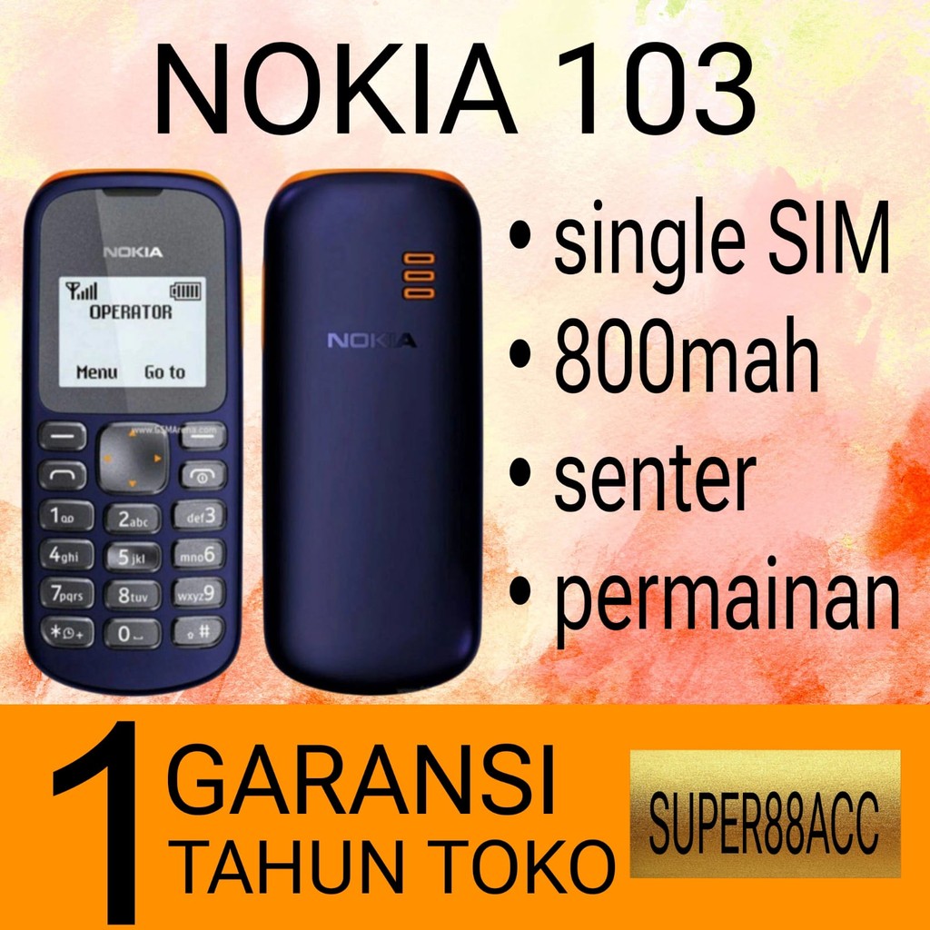 Jual HP NOKIA 103 (BARU) [GARANSI 1 TAHUN] - HP Jadul Senter Klasik Murah | Single SIM ...