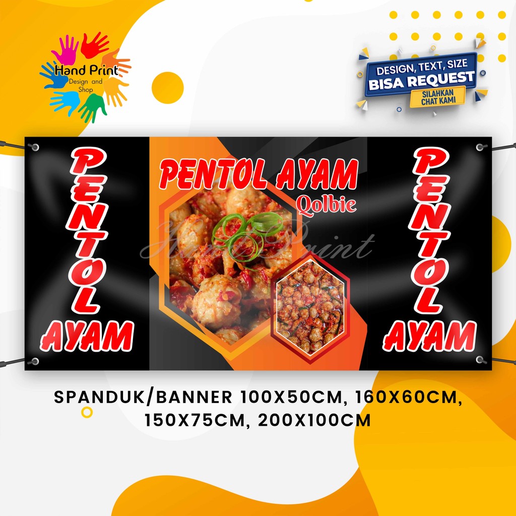 Jual Cetak Spanduk Banner Jualan Pentol Ayam Pedas HItam MMT Spanduk ...