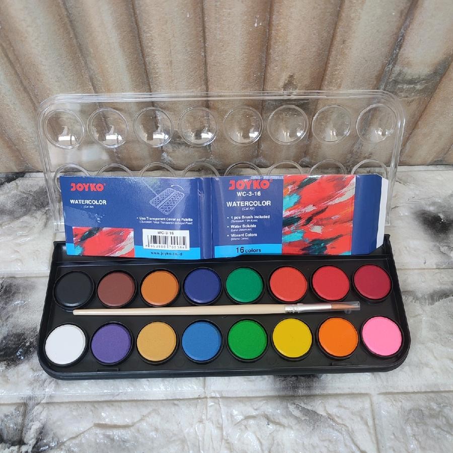 Jual Cat Air Vibrant Colours / Watercolor Cake JOYKO 16 Warna Free Kuas ...