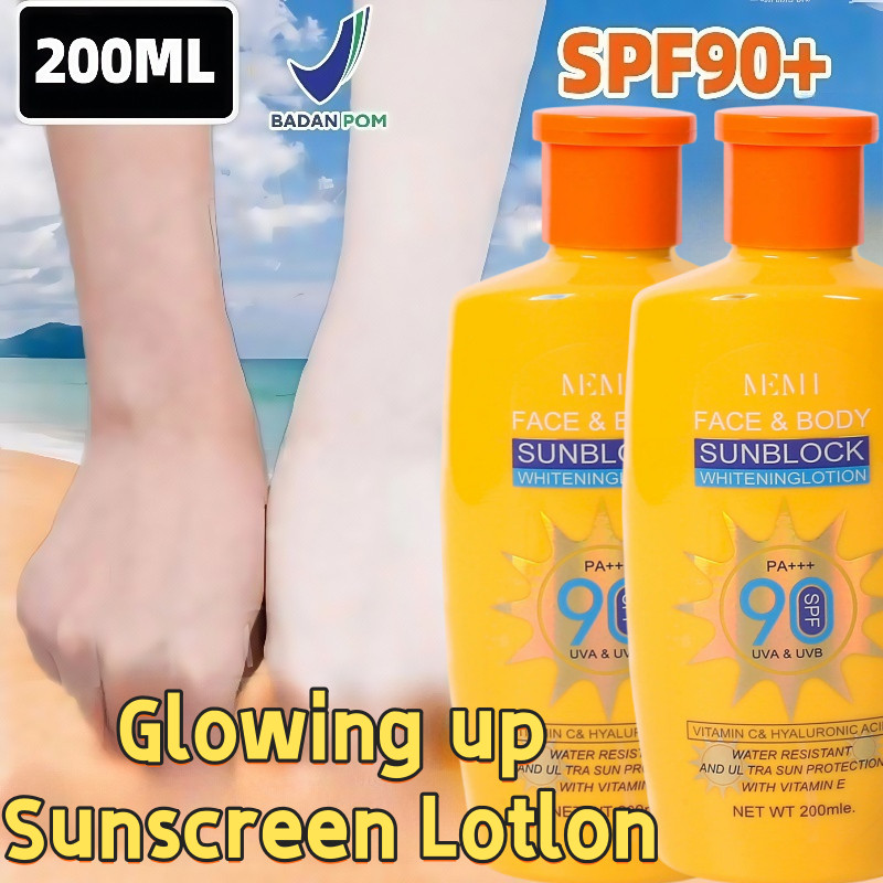 Jual 200ML MEMI Glowing Up Sunscreen Lotion Whitening Sunblock Cream SPF90+ PA+++ Wajah Dan ...