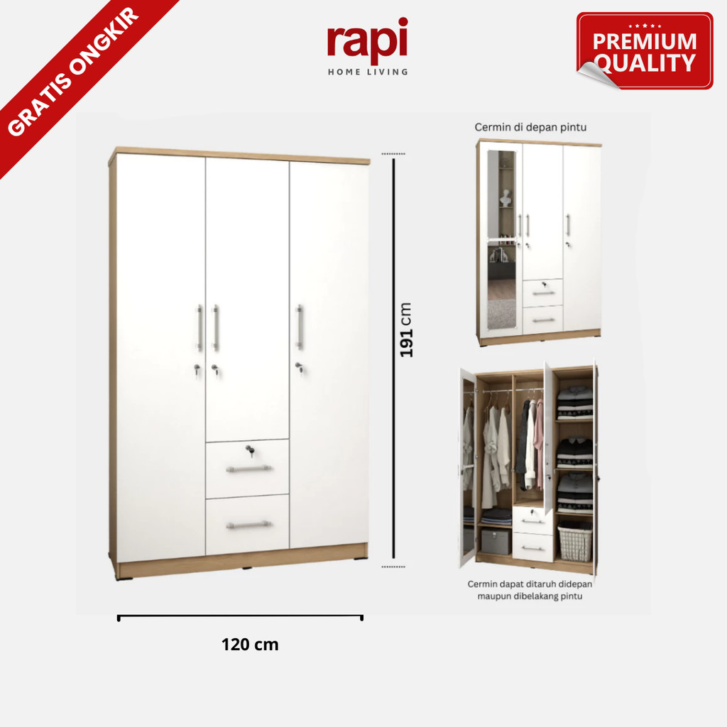 Jual RAPI Lemari Pakaian 3 Pintu / Lemari Gamis / Almari Pakaian ...