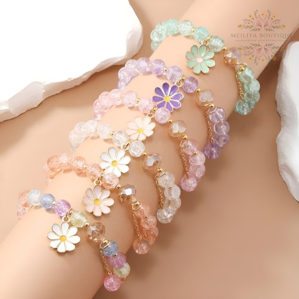 Jual Gelang Manik Bunga Daisy Korean Fashion Crystal Daisy Flower ...