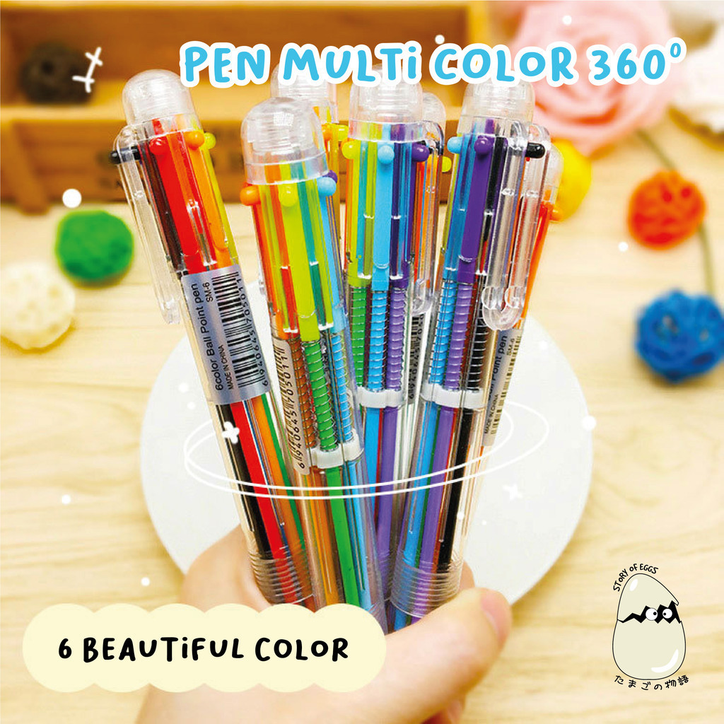 Jual Pulpen 6 Warna Pena Ballpoint Pen Six-In-One-Color Pen Multicolor ...