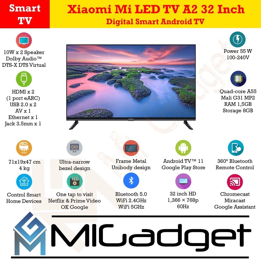 Jual Xiaomi Mi LED TV A2 32 Inch Digital Smart Android TV Garansi Resmi ...