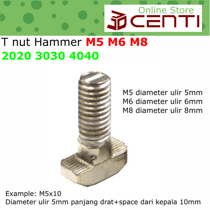 Jual Baut T tee Hammer head nut Bolt Screw Flange Aluminium Profile 2020 3030 4040 ulir M5 M6 M8 ...