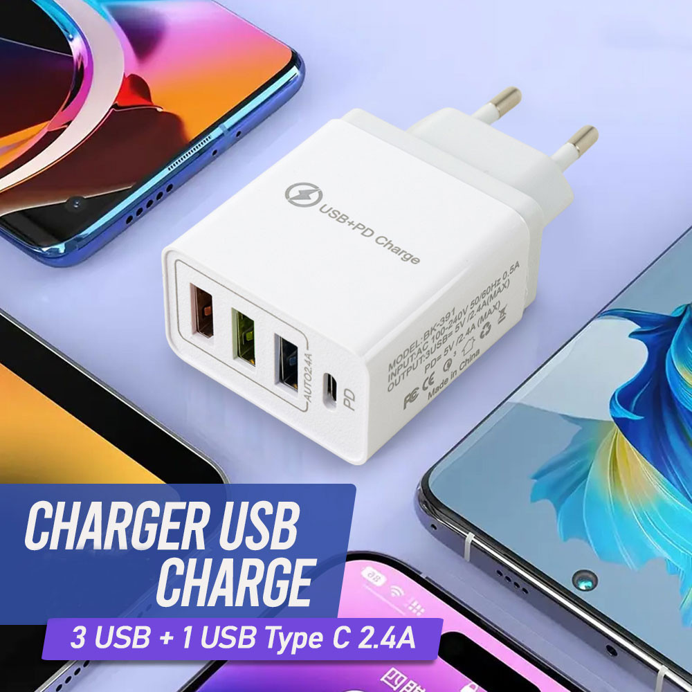 Jual Fast Charging QC 3.0 USB Wall Charger 3 Port USB / USB-C / TYPE C ...