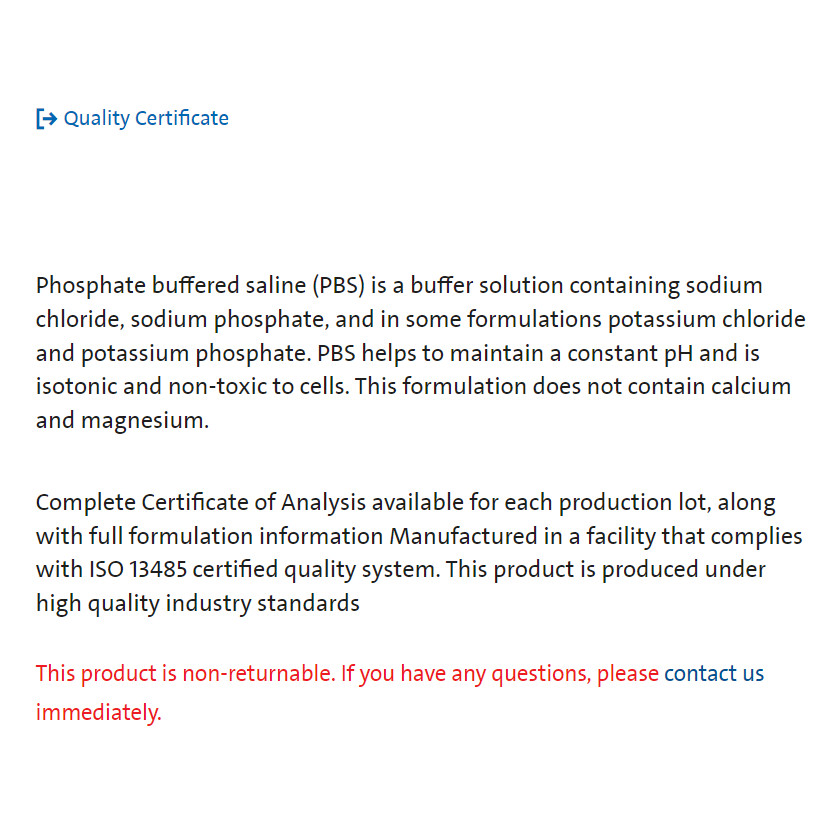 Jual Phosphate-Buffered Saline, 1X without calcium and magnesium, pH 7. ...