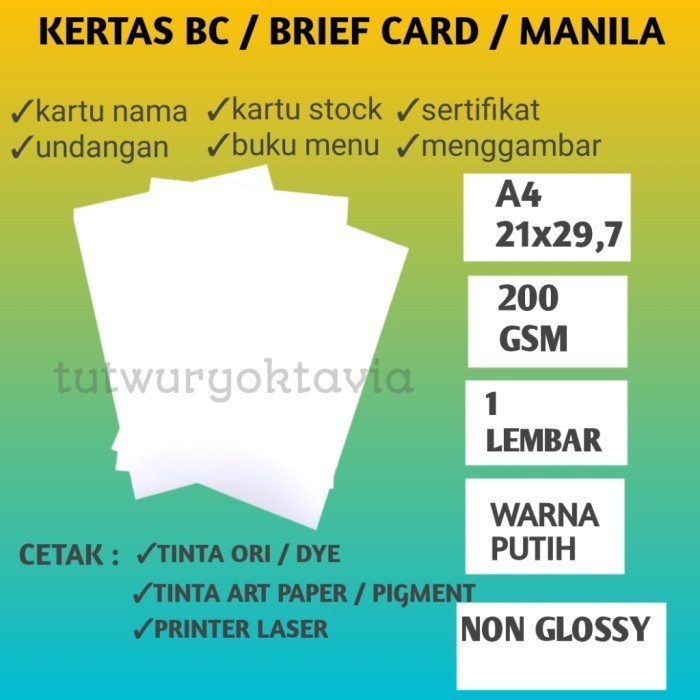 Jual kertas brief card BC atau kerts manila gramatur 200gsm ukuran ...