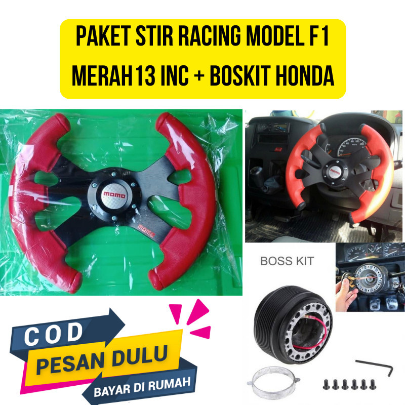 Jual Paket Stir Racing Mobll F1 Merah 13 Inc + Boskit Honda | Shopee ...