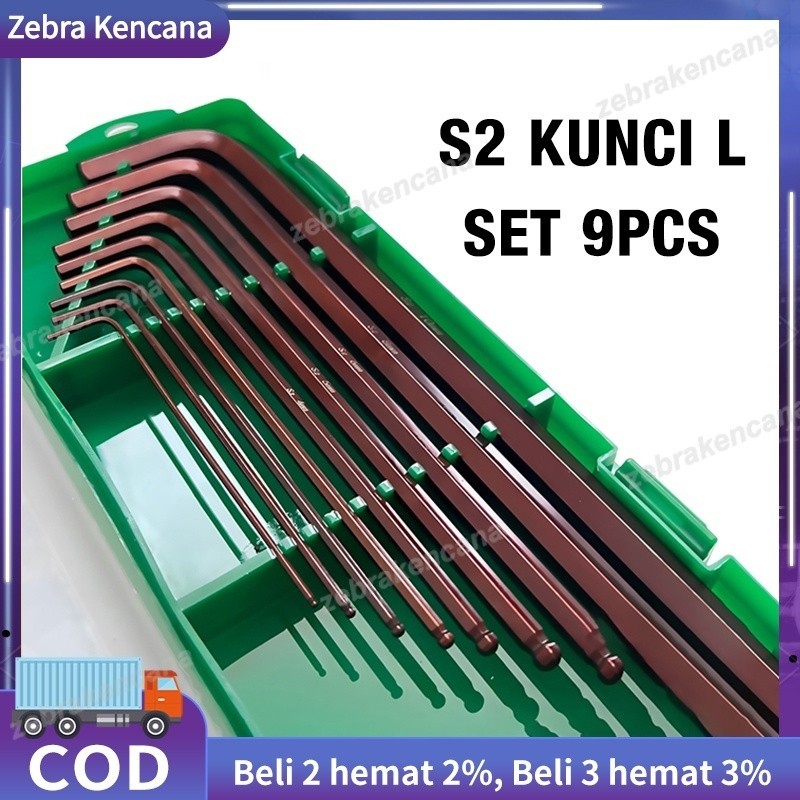 Jual Kunci L Set panjang Hex Key 9pcs S2 Ball Point Hexagon L Key kunci ...