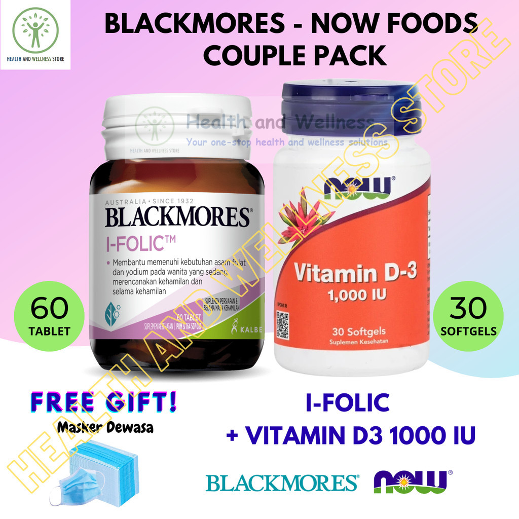 Jual PAKET BLACKMORES I FOLIC 60 TABLET NOW VITAMIN D3 1000 IU 30 SOFTGELS | Shopee Indonesia