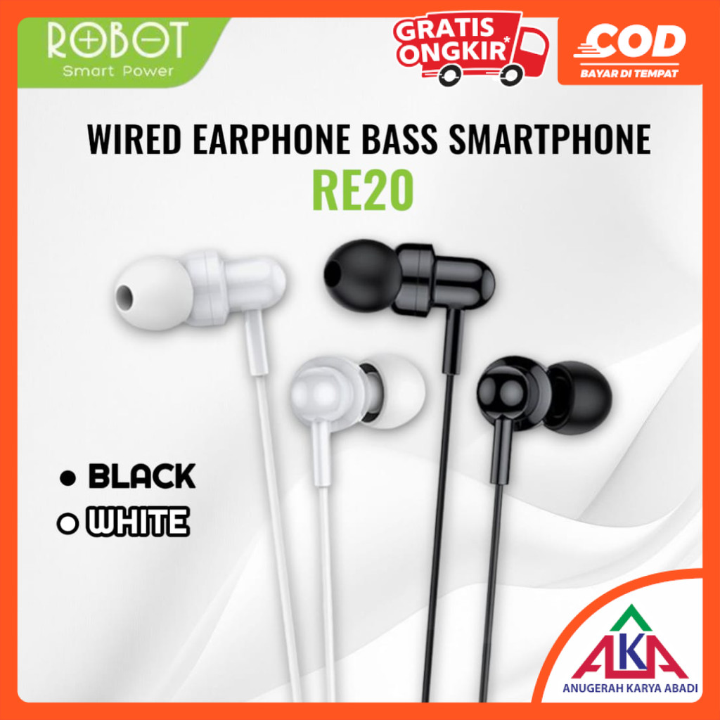 Jual ROBOT Wired Earphone Kabel RE20 Bass Smartphone Headset Handsfree ...
