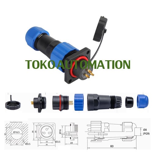 Jual FO99 SP16 3 pin 3pin Konetor Water proof cable Aviation Connector ...