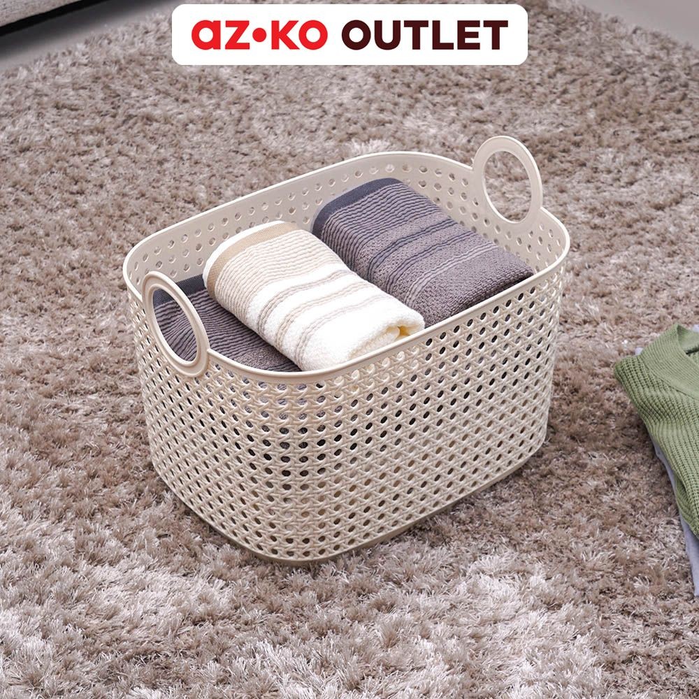 Jual Stora Ukuran L Keranjang Penyimpanan Rattan Style - Putih Handle ...