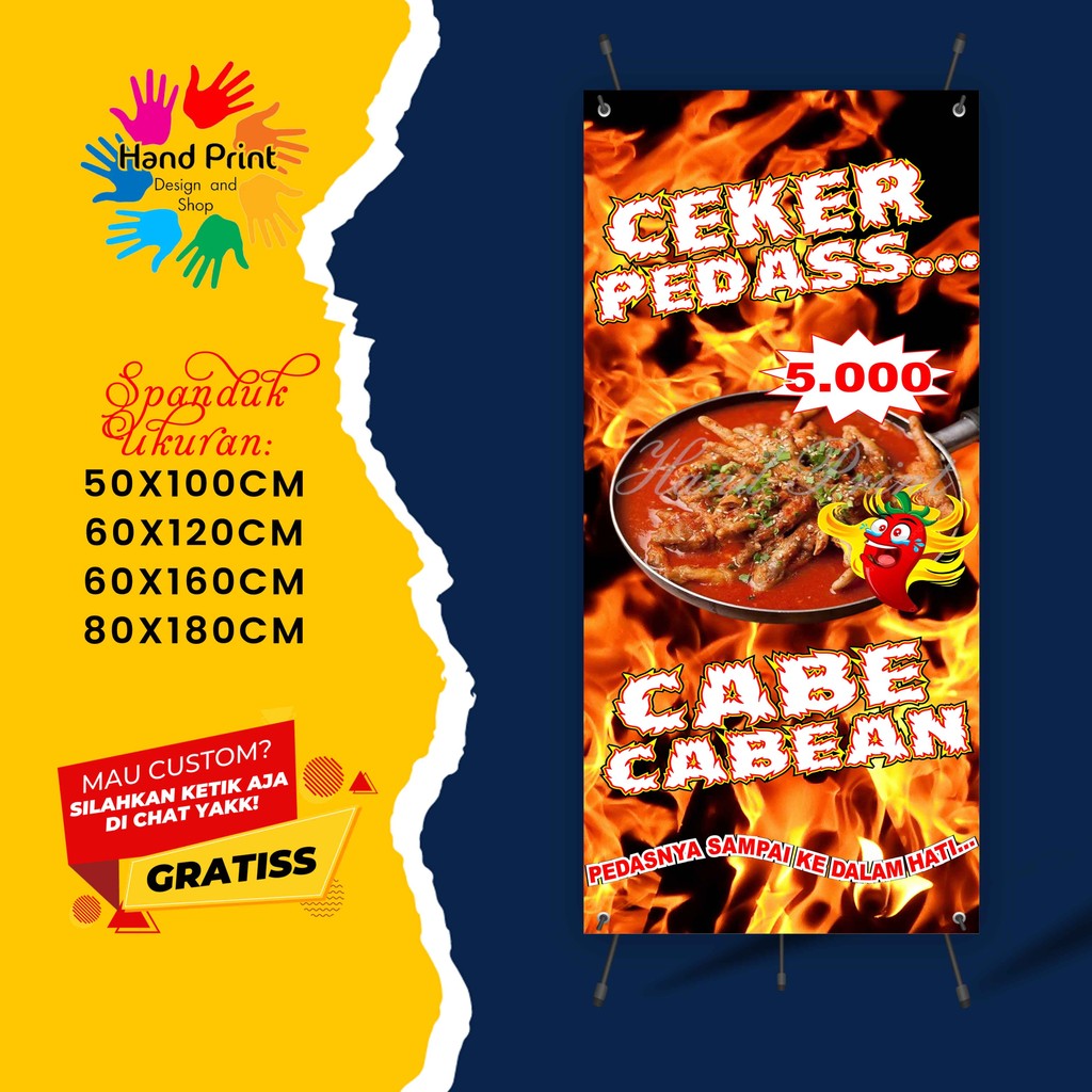 Jual Cetak Spanduk Banner Ceker Pedas Merah Hitam MMT Spanduk Custom ...