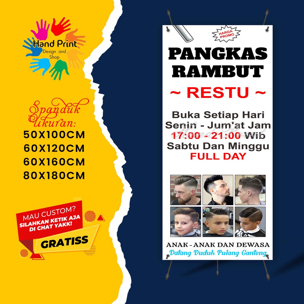 Jual Cetak Spanduk Banner Berdiri Pangkas Rambut Putih MMT Spanduk ...