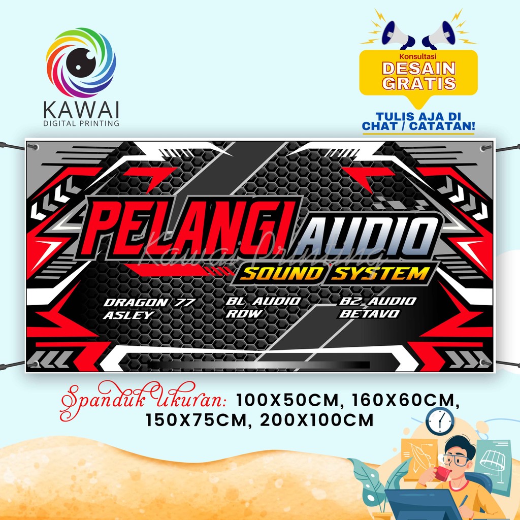 Jual Spanduk Banner MMT Audio Sound System Merah Rekuest 200x100 Cm ...