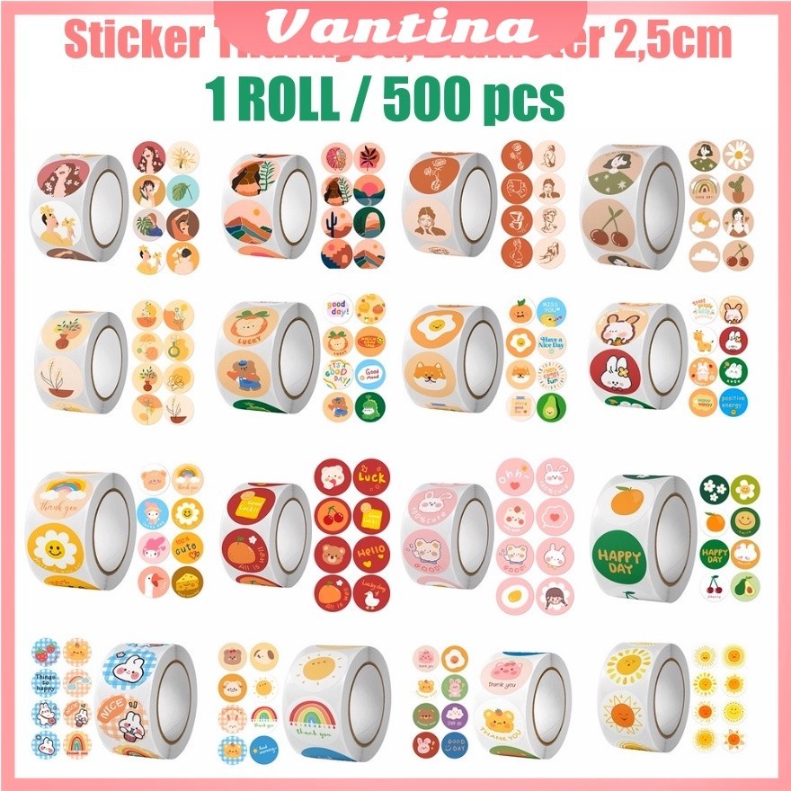 Jual (1 Roll=500pcs) Stiker Label Thank You Sticker Bulat 25mm untuk ...