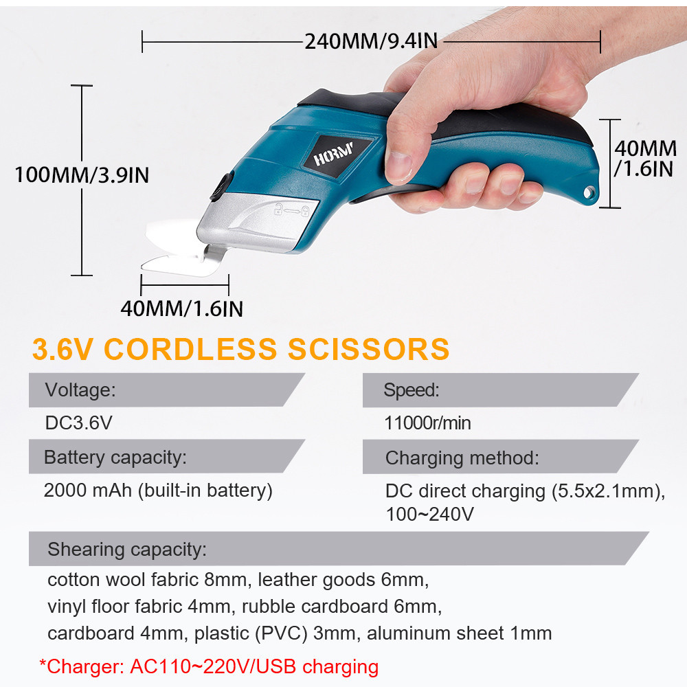 Jual 3.6V Cordless Electric Scissors 2 Blades Rechargeable Portable ...