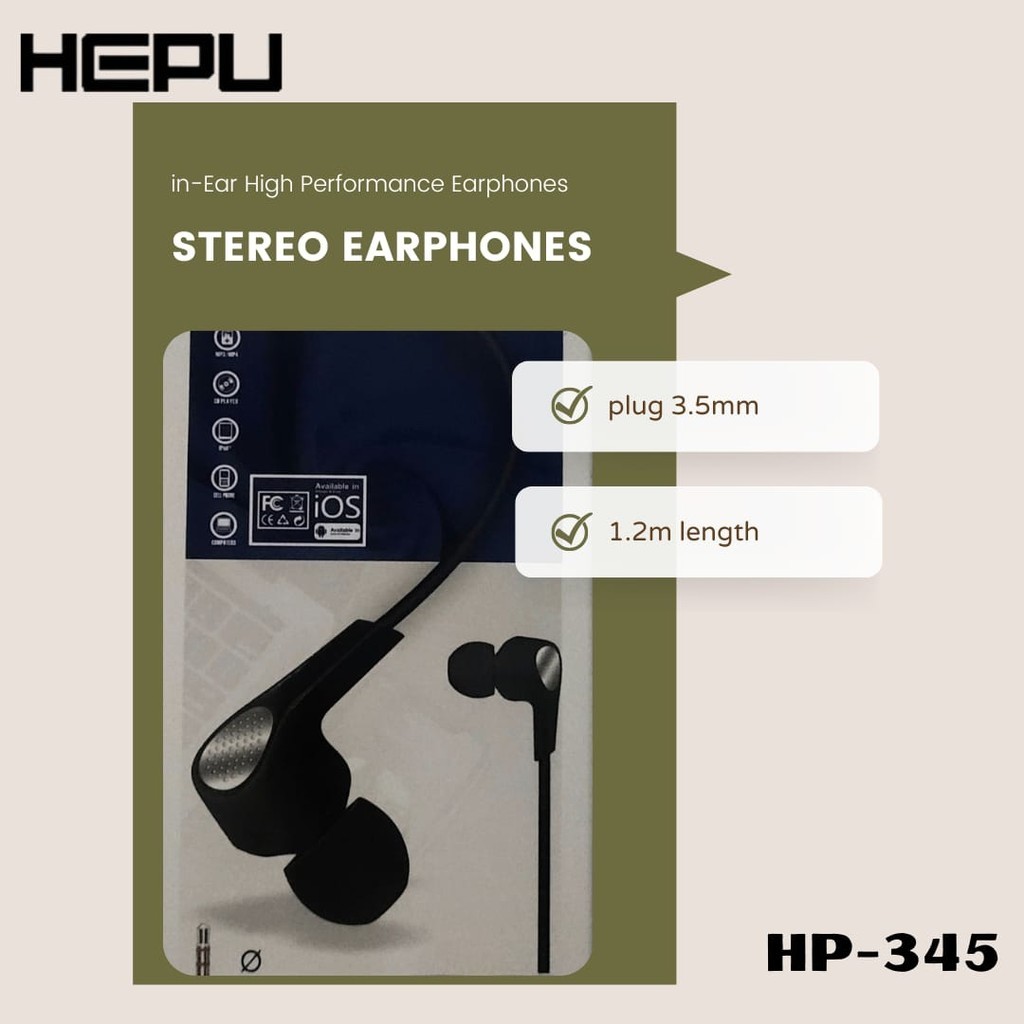 Jual HEPU Handsfree HP-345/ Stereo Earphones/ 3.5mm/ universal | Shopee ...