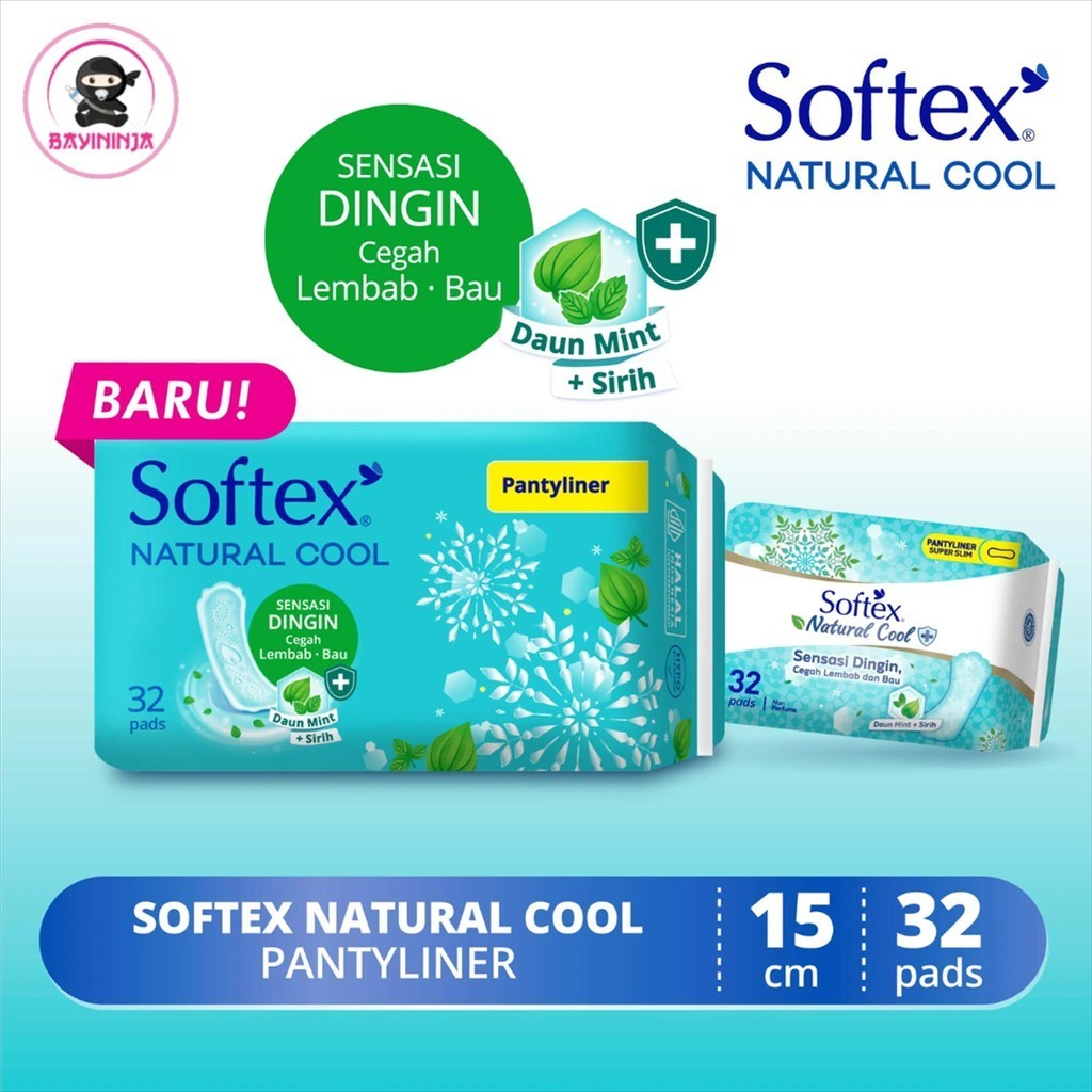 Jual SOFTEX Natural Cool Pantyliner Daun Mint Sirih 32 s | Shopee Indonesia