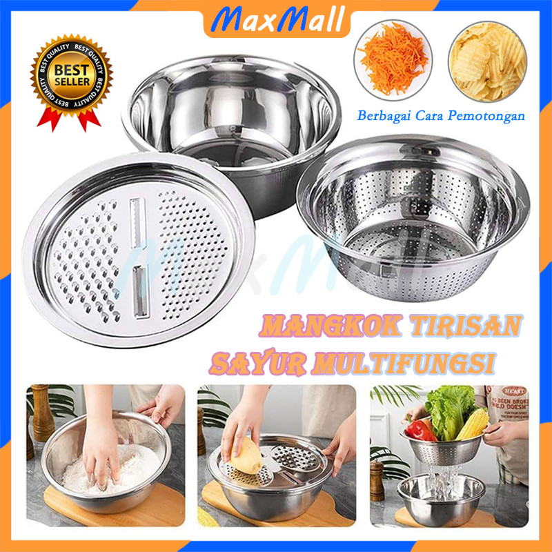 Jual Baskom Parut Dapur Stainless 3IN1 Tirisan Baskom Cuci Sayur Wortel ...