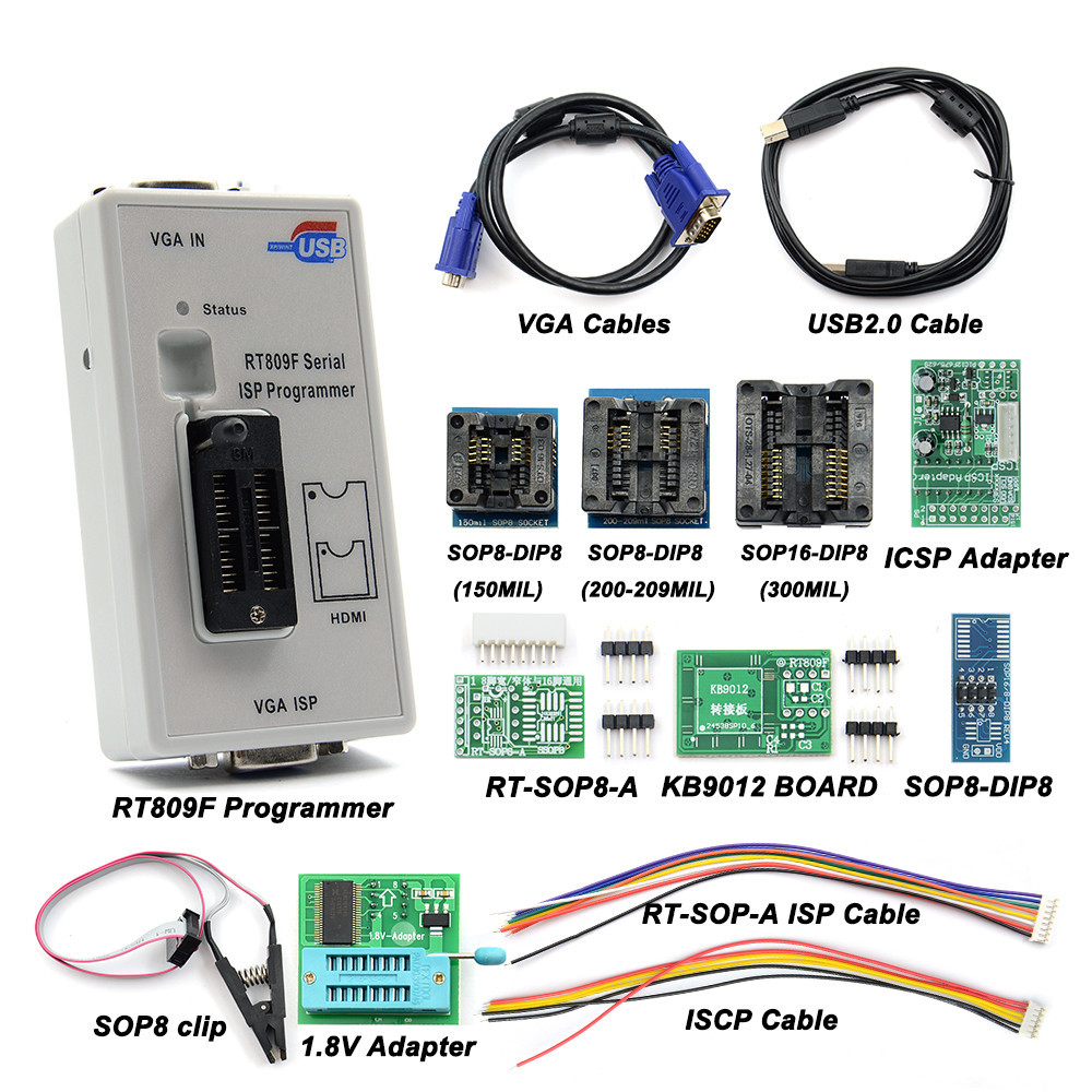 Jual Original RT809F ISP Programmer + 11 Adapters 24-25-93 Serise IC ...