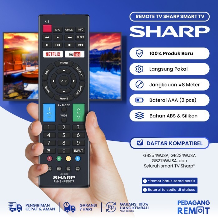 Jual Remote TV Sharp Aquos LCD LED Smart TV GB275WJSA Original Pabrik / KW | Shopee Indonesia